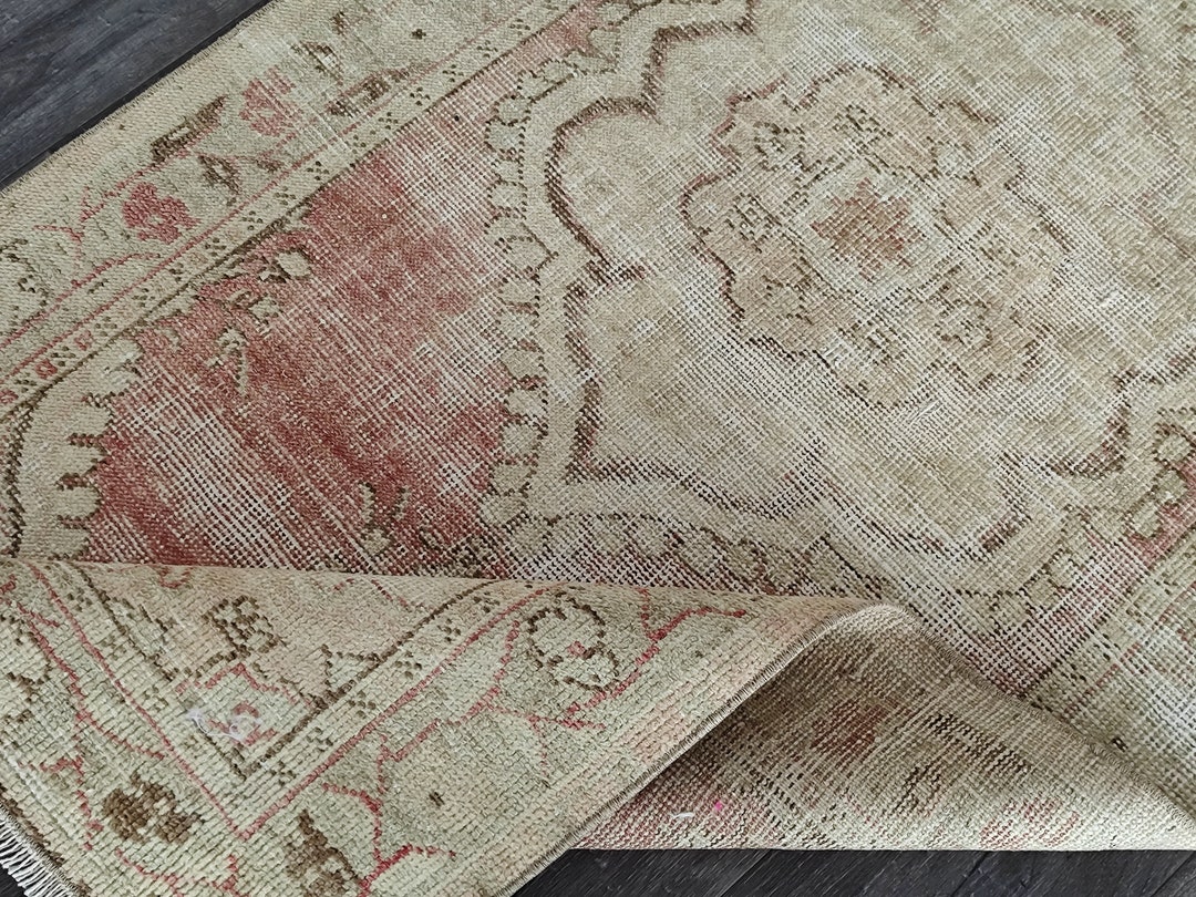 3x6 Beige Red Green Brown Vintage Rug, 3x6 Turkish Rug, Oushak Kitchen ...