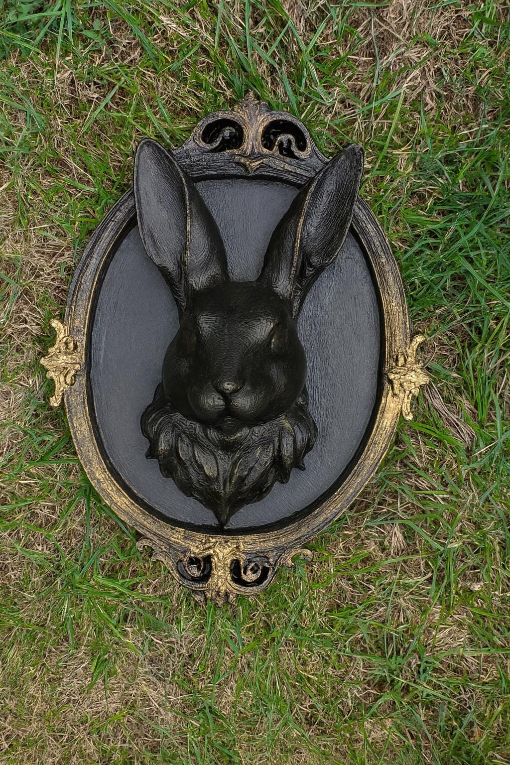 Black Gothic Rabbit Wall Plaque – Creepy Cute Hare Bust in Ornate Frame ...