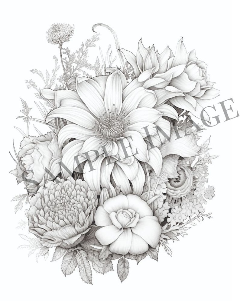 Realistic Flower Coloring Pages, Botanical Coloring Page, Instant ...