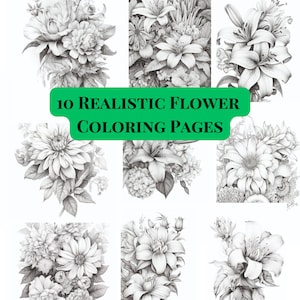 Realistic Flower Coloring Pages, Botanical Coloring Page, Instant ...