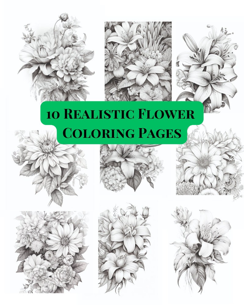 Realistic Flower Coloring Pages, Botanical Coloring Page, Instant ...
