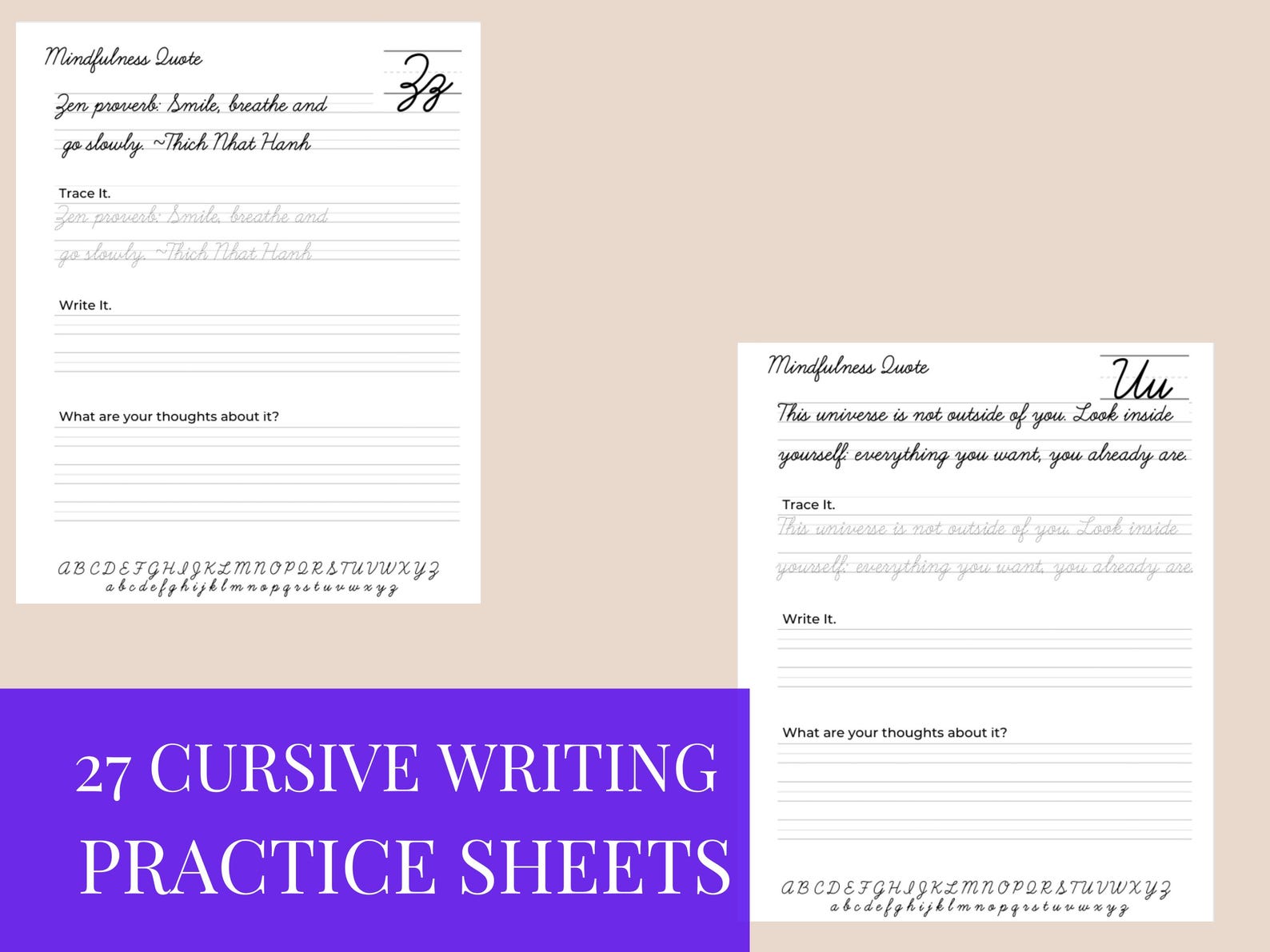 Cursive Writing Practice – 27-page Alphabet & Signature Writing Set ...