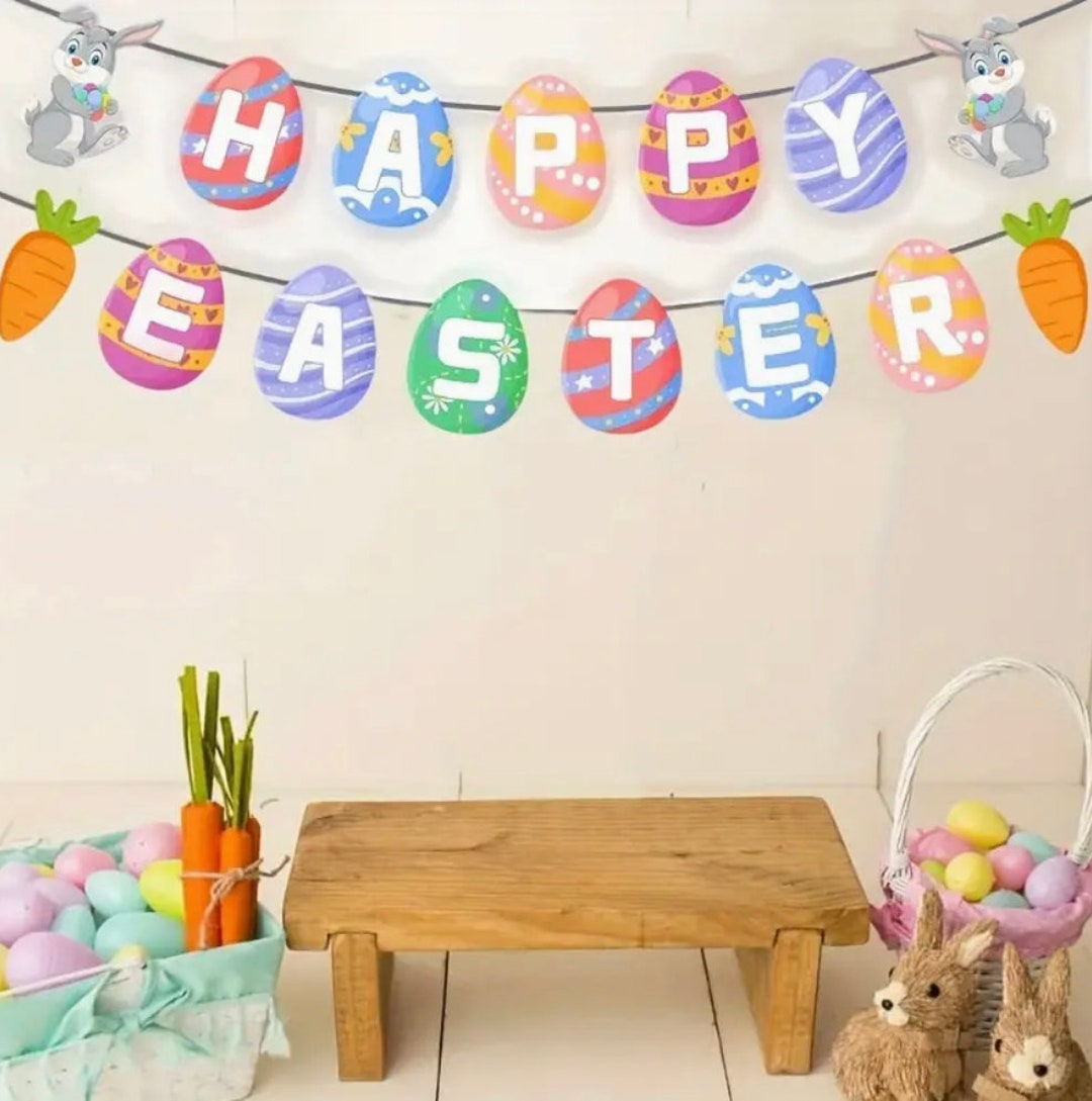 Easter Themed Party Decorations 'happy Easter' Banner Decorations Bunny ...