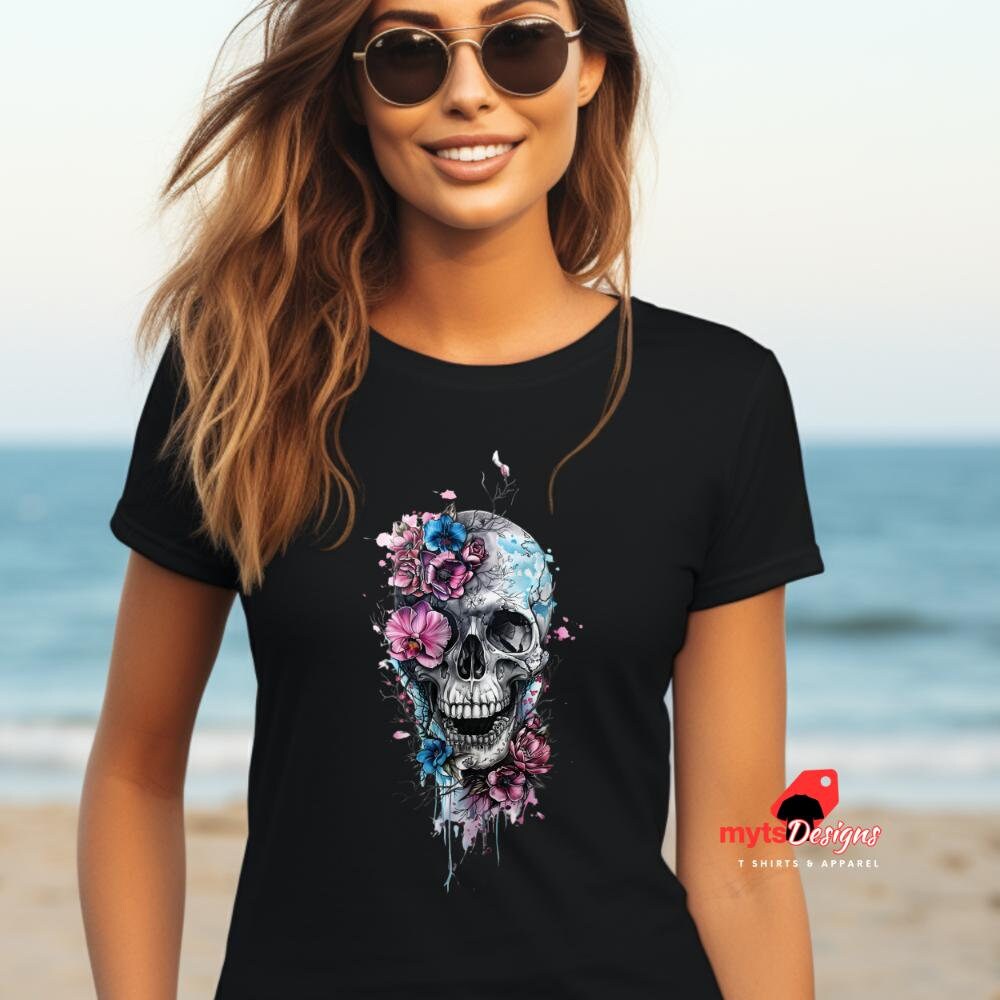 Gothic Skull T-shirt: Floral Goth Style Graphic Tee - Etsy