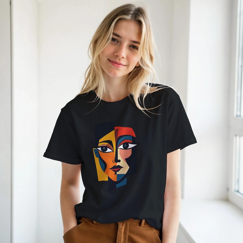Abstract Face Art T-shirt: Geometric Cubist Portrait Tee - Etsy New Zealand