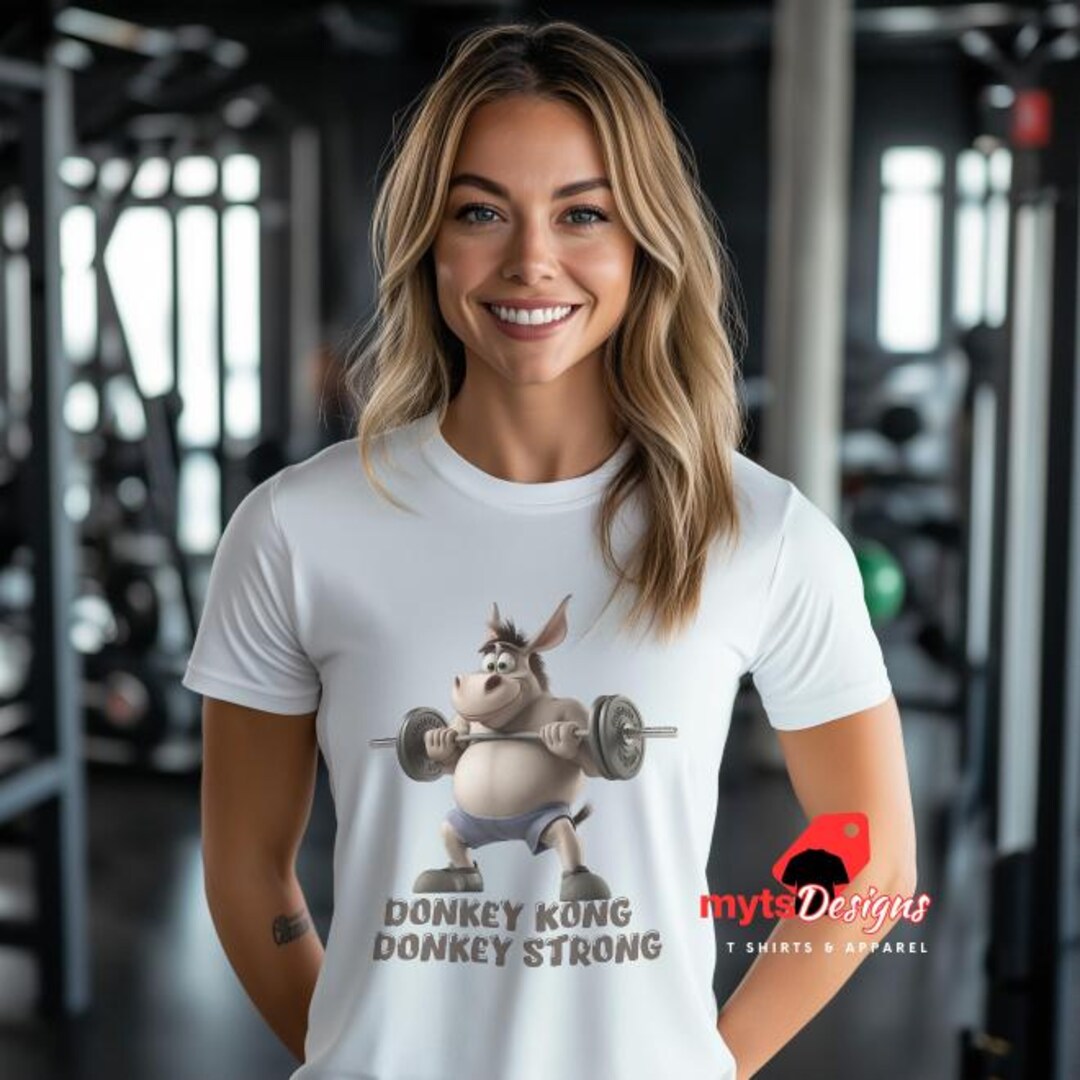 Funny Donkey T-shirt - 'donkey Kong Donkey Strong' - Lightweight Gym ...