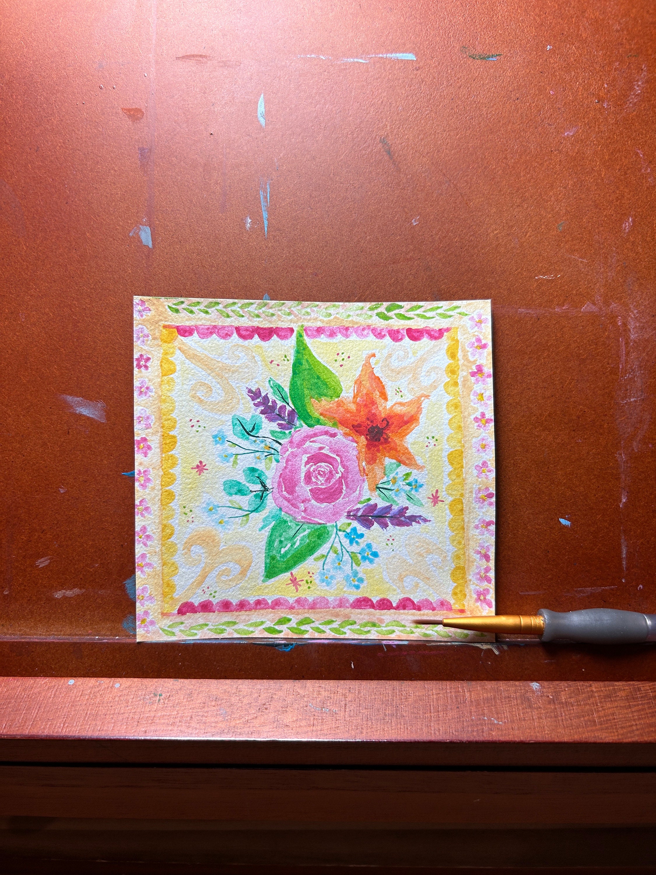 Original Watercolor Painting 4x4 flower Burst Mini/tiny Art Fine Art - Etsy