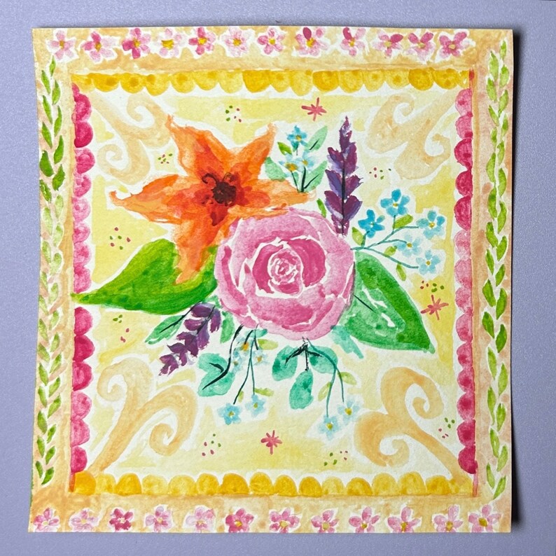 Original Watercolor Painting 4x4 flower Burst Mini/tiny Art Fine Art - Etsy