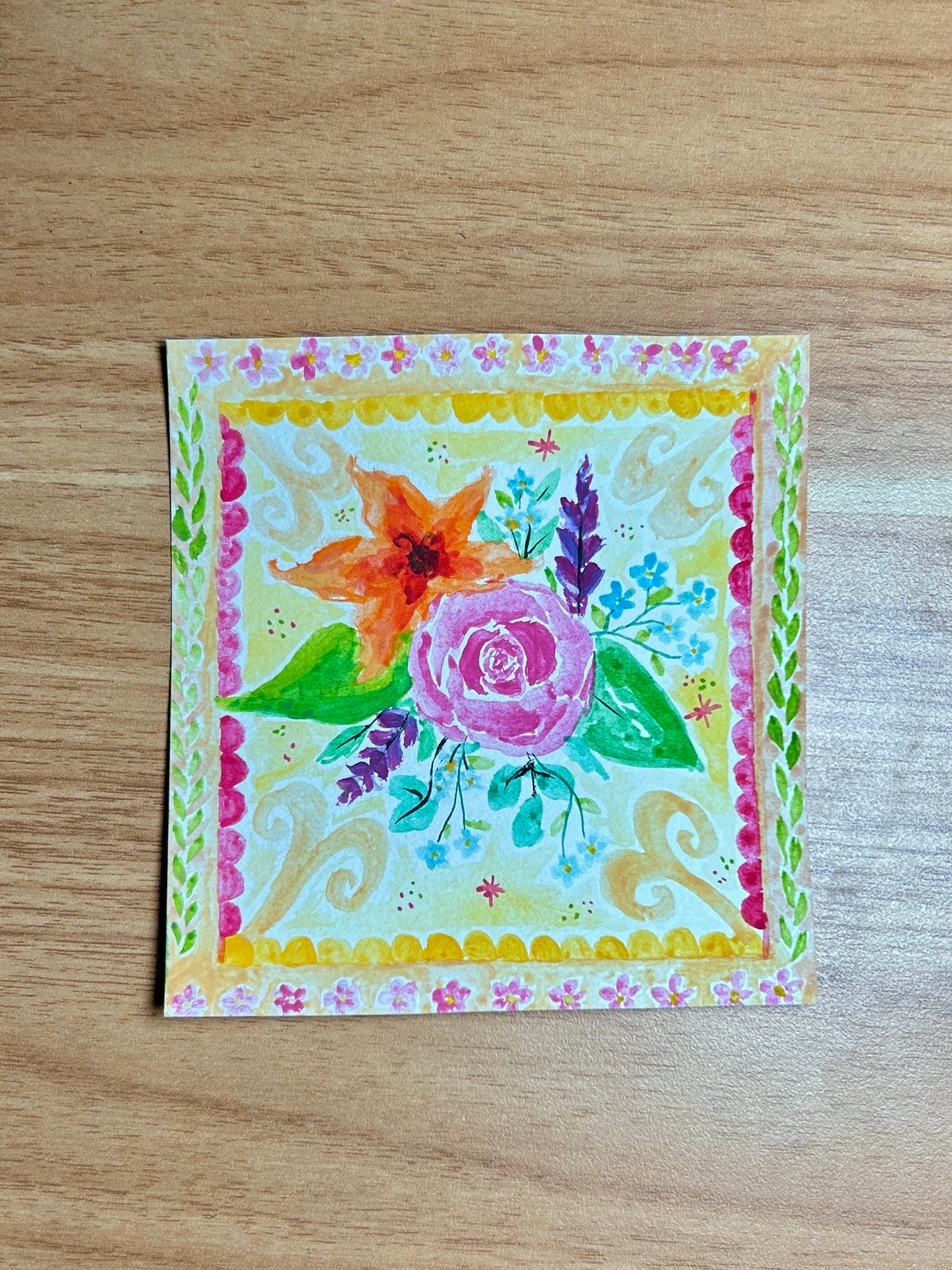 Original Watercolor Painting 4x4 flower Burst Mini/tiny Art Fine Art - Etsy