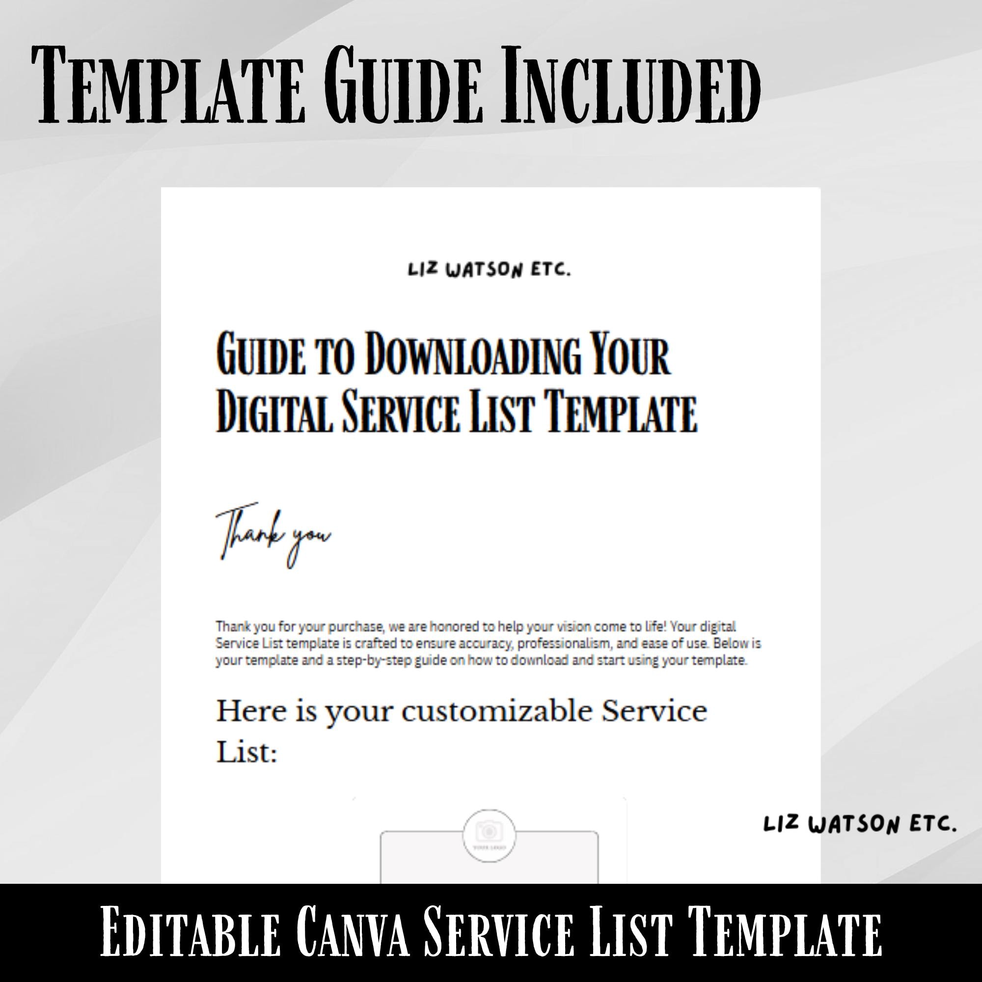 Service List Menu Template | Digital Download | Fully Customizable ...