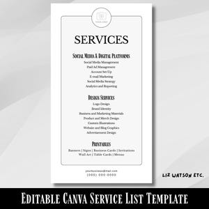 Service List Menu Template | Digital Download | Fully Customizable ...