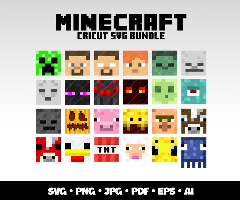 Minecraft Heads Svg Bundle Gaming Cricut Minecraft Birthday Gift for ...