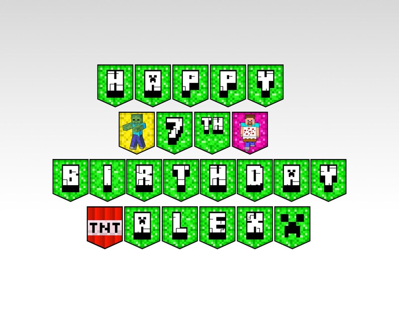 Minecraft Birthday Banner Party Font Svg Bundle Minecraft Birthday ...