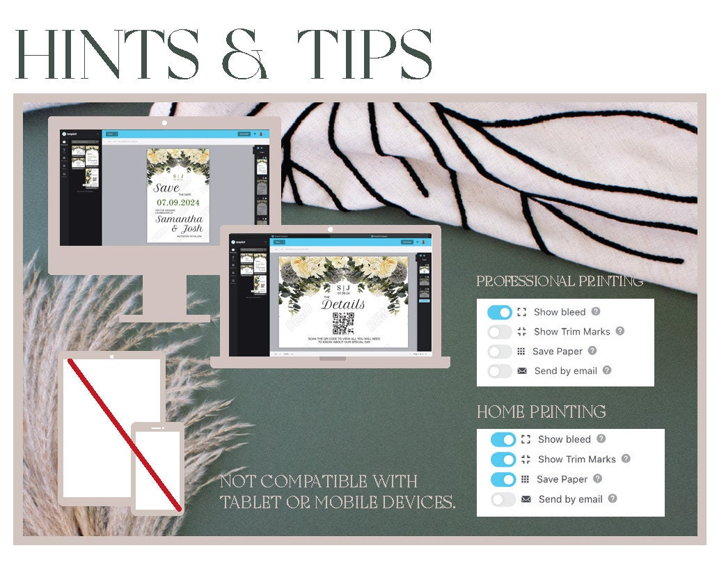 Green and Ivory Floral Wedding Stationary Template, Printable Neutral ...