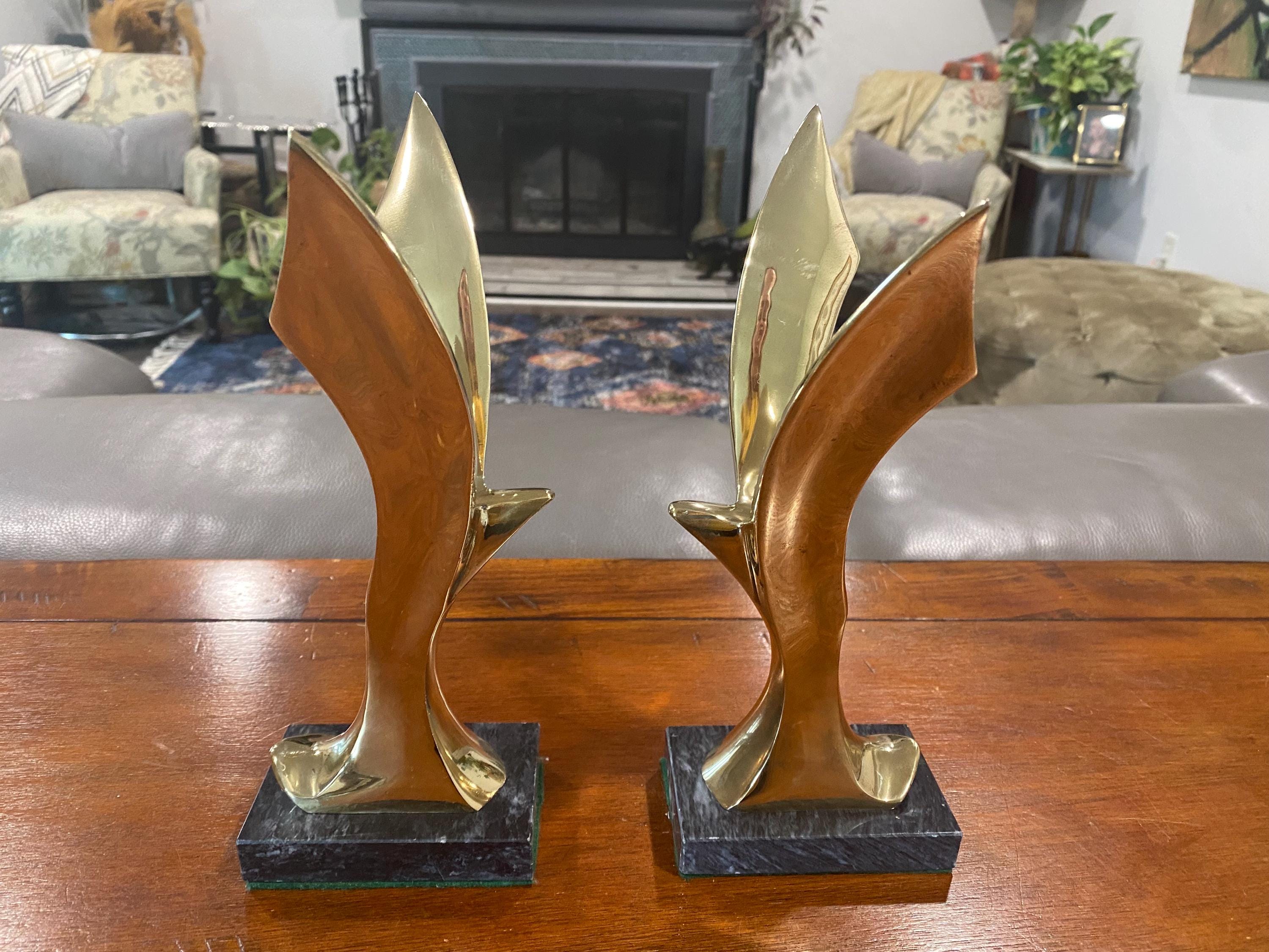 Vintage Solid Brass & Marble Bookends “birds in Flight” Statement ...