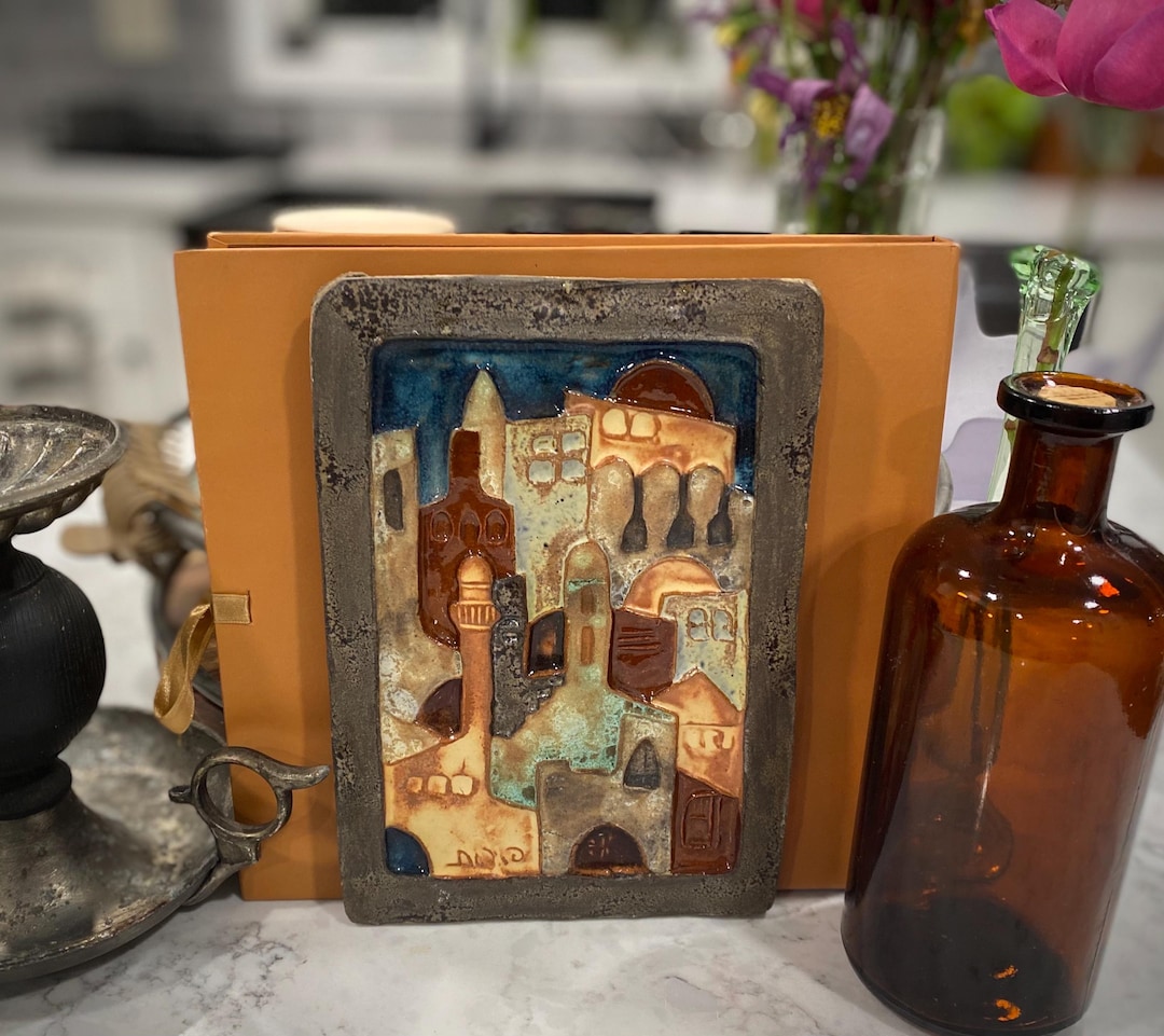 Vintage Handmade Clay Modern Art Tile by Ruth Faktor - Jerusalem City ...