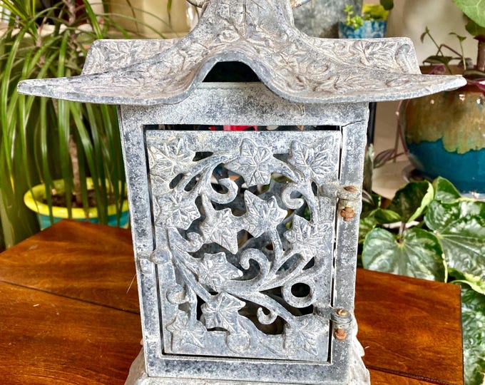 Vintage Iron Partylite Ivy Garden Hanging Pagoda Lantern ~ Green Patina ...