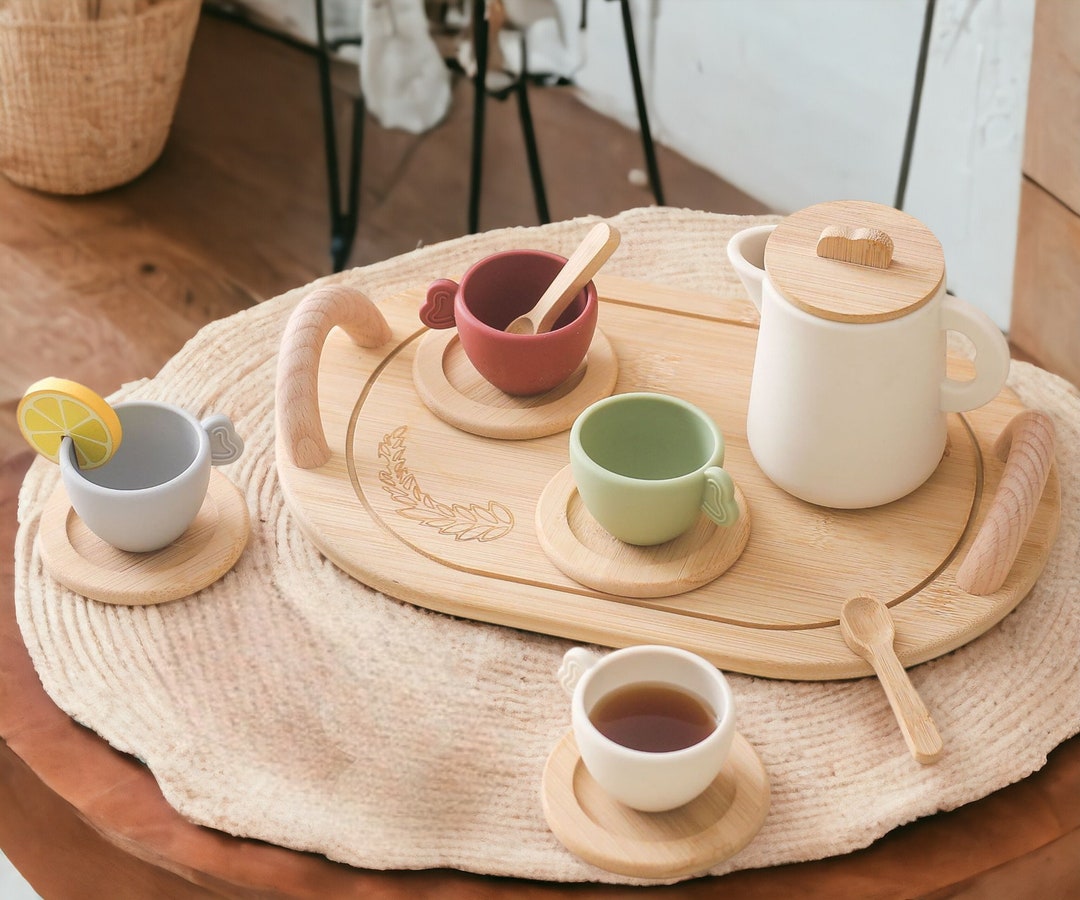Kids Montessori Wooden Tea Party Set, Kids Wood Toys, Tea Set Toy for ...