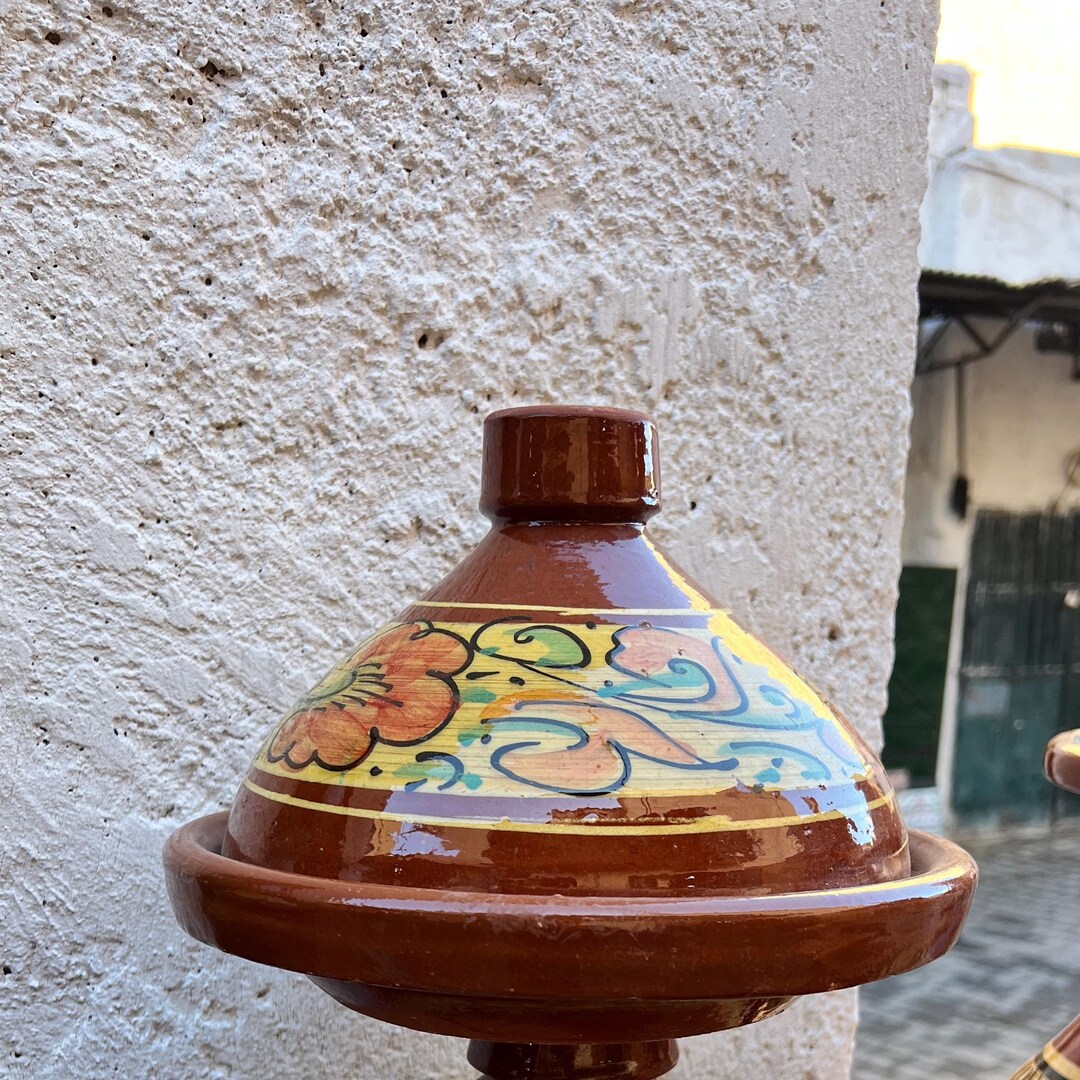 Handcrafted Moroccan Tagine, Classic Brown Ceramic, Hand-painted Design ...