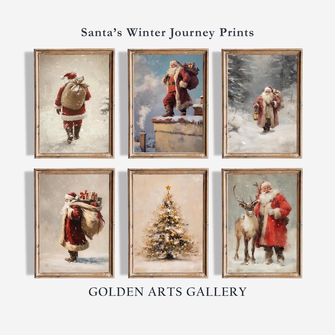 Vintage Santa Claus Prints, Christmas Wall Art Set (digital Download ...