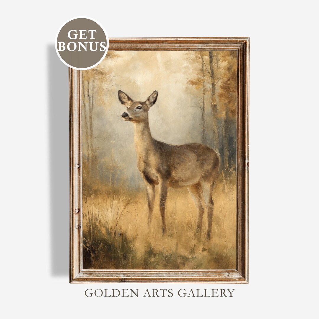 Vintage Doe Print: Rustic Autumn Landscape, Farmhouse Animal Decor ...