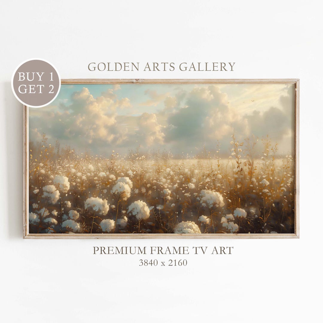 Serene Cotton Field Frame TV Art, Peaceful Nature Wall Art, Vintage ...