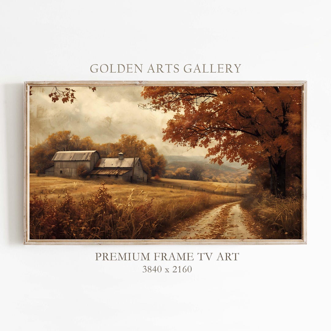 Autumn Farmhouse Landscape Frame TV Art, Rustic Country Art for TV ...