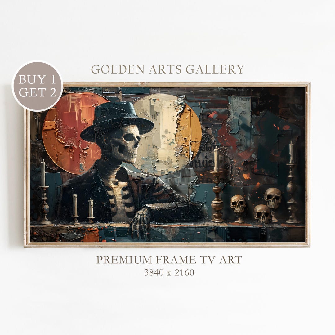 Skeleton Gentleman Halloween Samsung Frame TV Art, Gothic Skull Decor ...