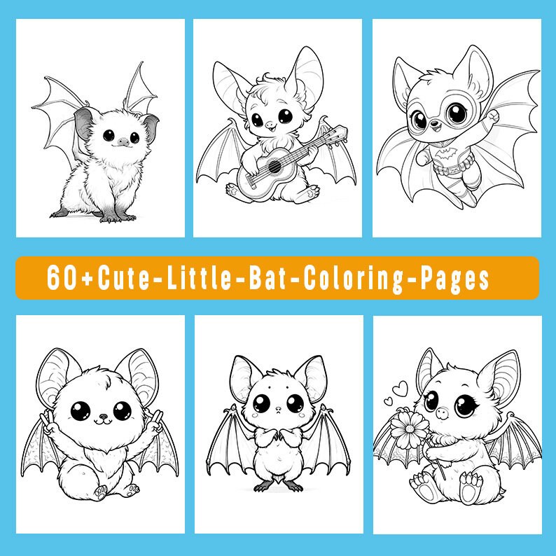 65 Cute Little Bat Coloring Page. Halloween Coloring Fun. PDF Pages ...