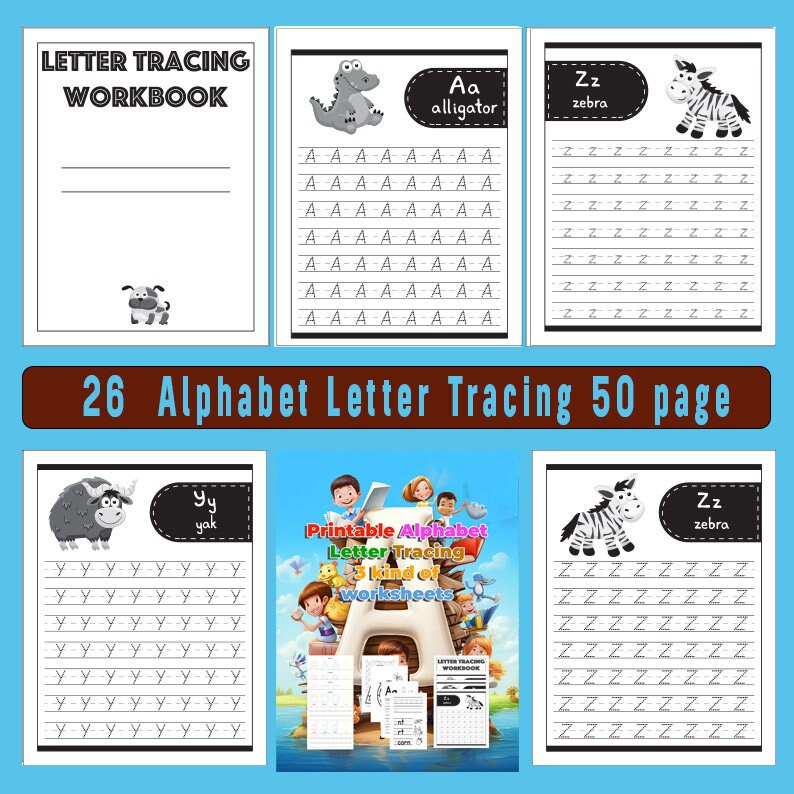 26 ABC Phonics Tracing Worksheet Printable Preschool Lowercase Alphabet ...