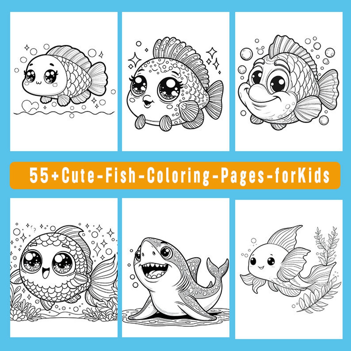 55+ Cute Fish Printable Coloring Page for Kids, Sea Animals Printable ...