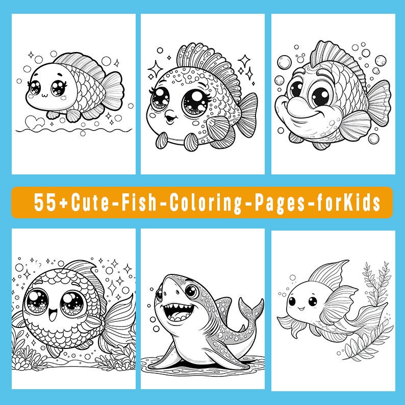 55+ Cute Fish Printable Coloring Page for Kids, Sea Animals Printable ...