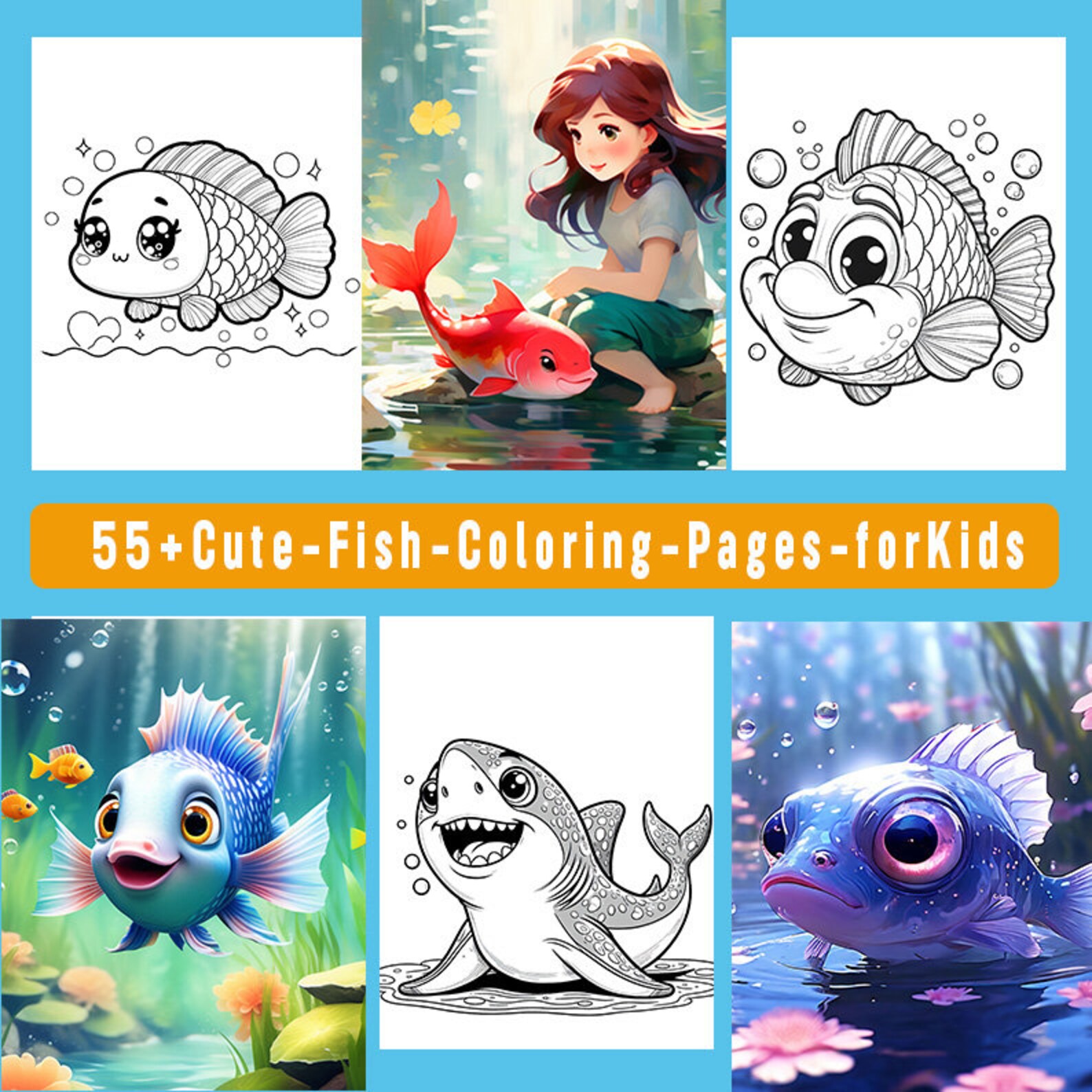 55+ Cute Fish Printable Coloring Page for Kids, Sea Animals Printable ...