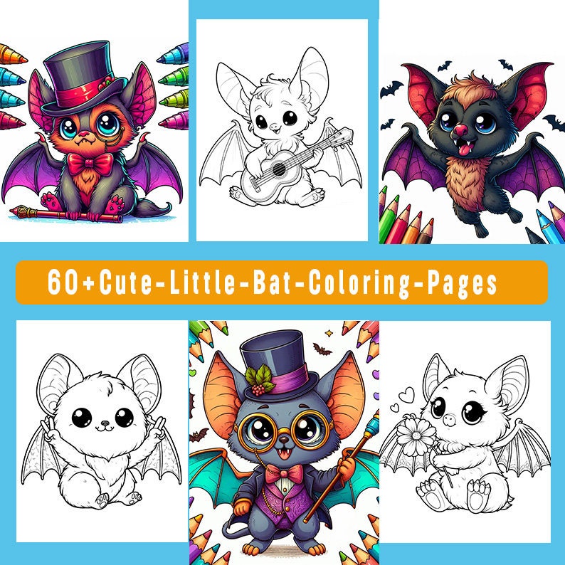 65+ Cute Little Bat Coloring Page. Halloween Coloring Fun. PDF Pages ...