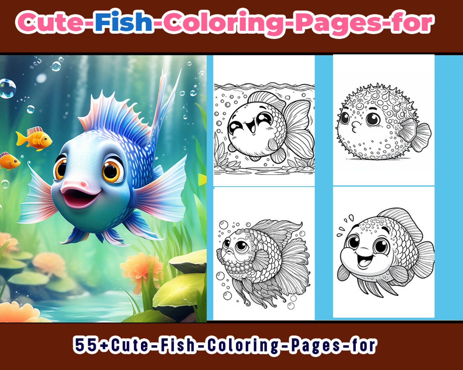 55+ Cute Fish Printable Coloring Page for Kids, Sea Animals Printable ...