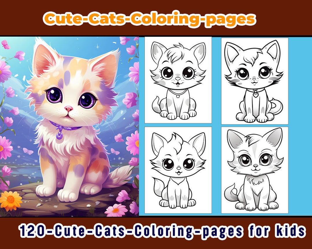 Cute Cat Coloring Pages for Kids | Cute Kitten Coloring Pages, Birthday ...