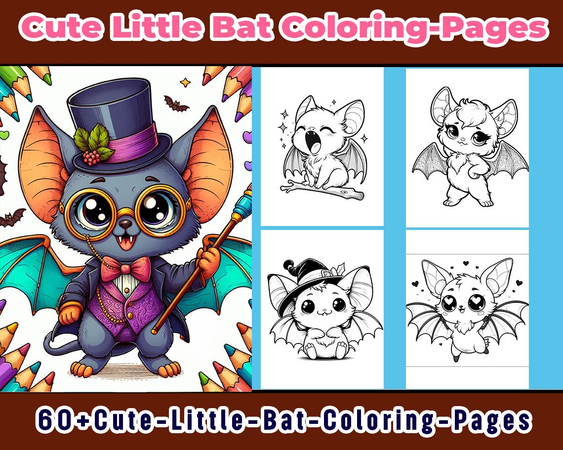 65 Cute Little Bat Coloring Page. Halloween Coloring Fun. PDF Pages ...