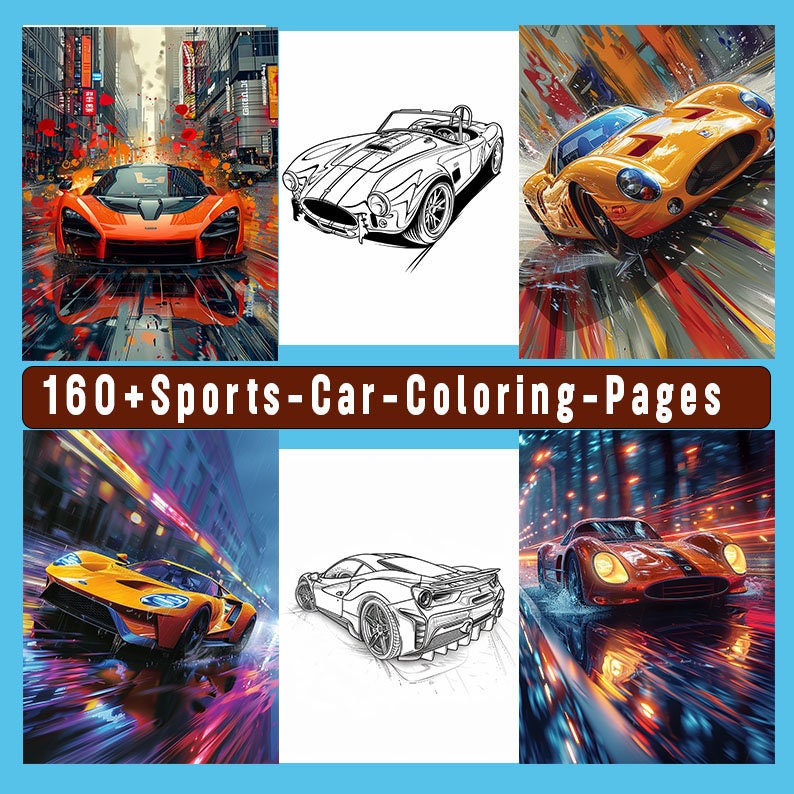 160+ Sports Car Coloring Pages for Kids and Adults, Elite Cars, Premium ...