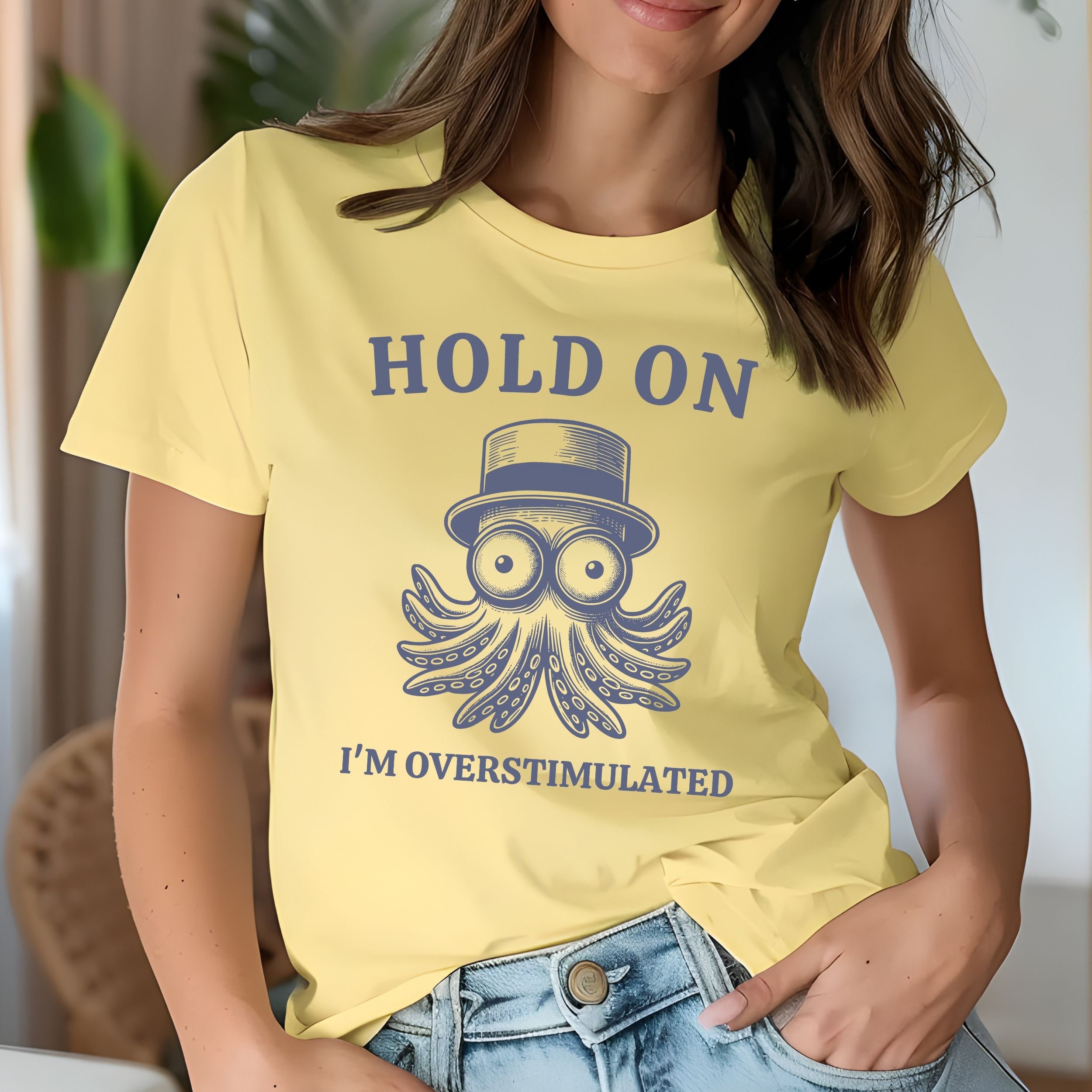 Hold on I'm Overstimulated T-shirt, Retro Unisex Adult T Shirt, Funny ...