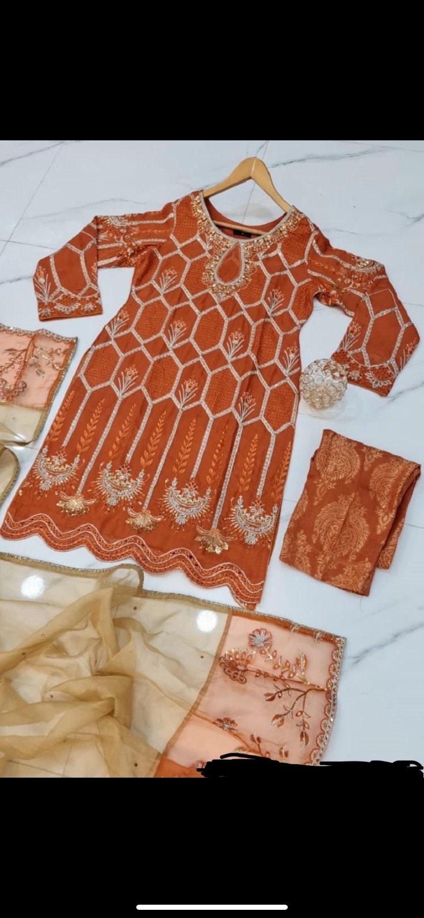Pakistani Rust ,stylish Embroidered Dress for Wedding - Etsy