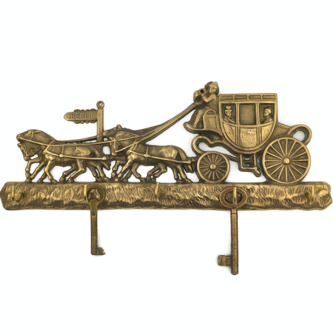 Wall Key Holder With Horse and Carriage, German Brass Key Hook ...