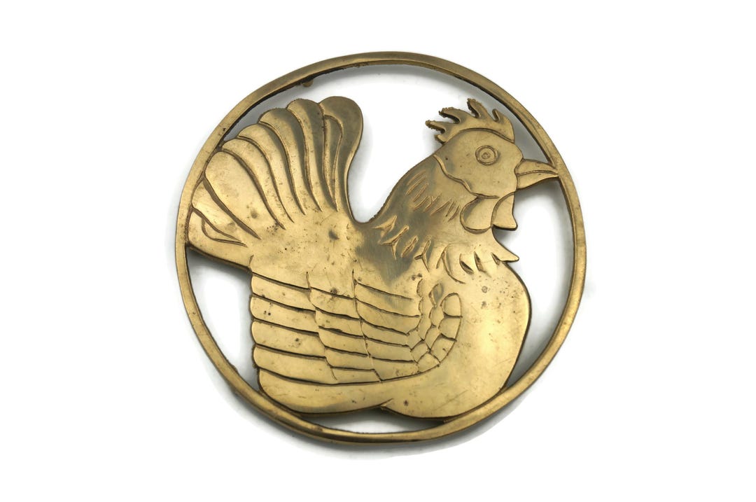 Vintage Brass Trivet, Hot Food Stand, Round Footed Chicken Kitchen Hot ...