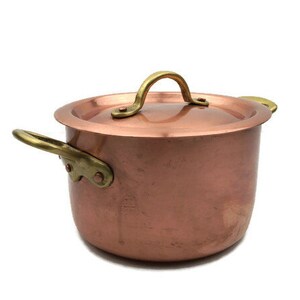 Vintage Copper Cookware With Lid, Classic Casserole Pot, Rustic Copper ...