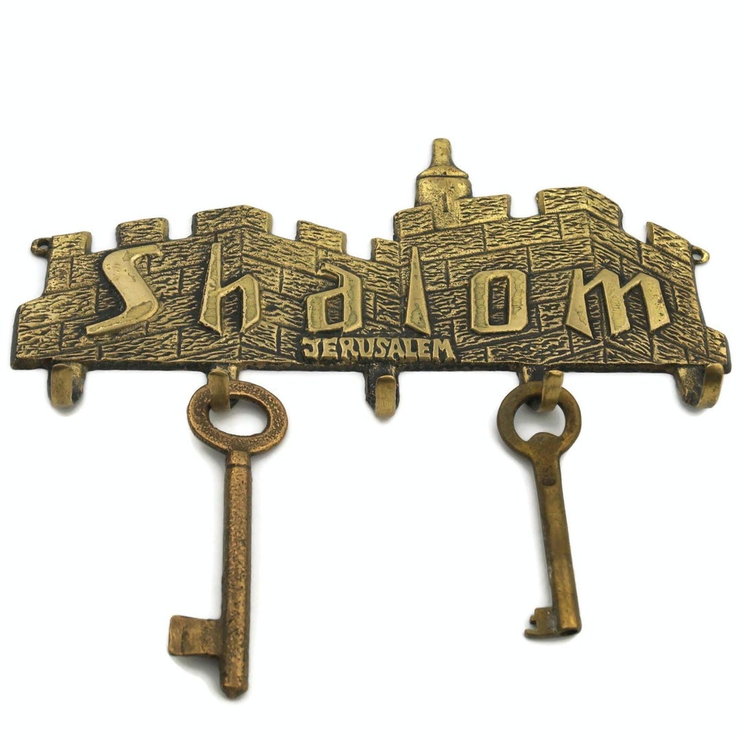 Vintage Brass Key Holder, Brass Shalom Wall Key Hook, Jerusalem ...