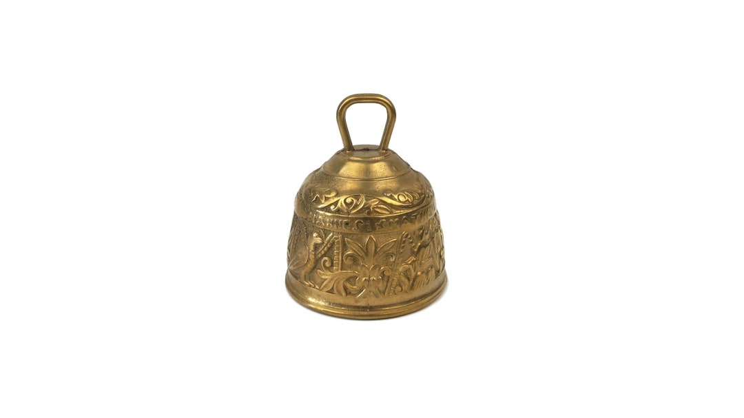 Vintage Brass Bell, Large Brass Bell, Brass Temple Bell, Engraved Brass ...