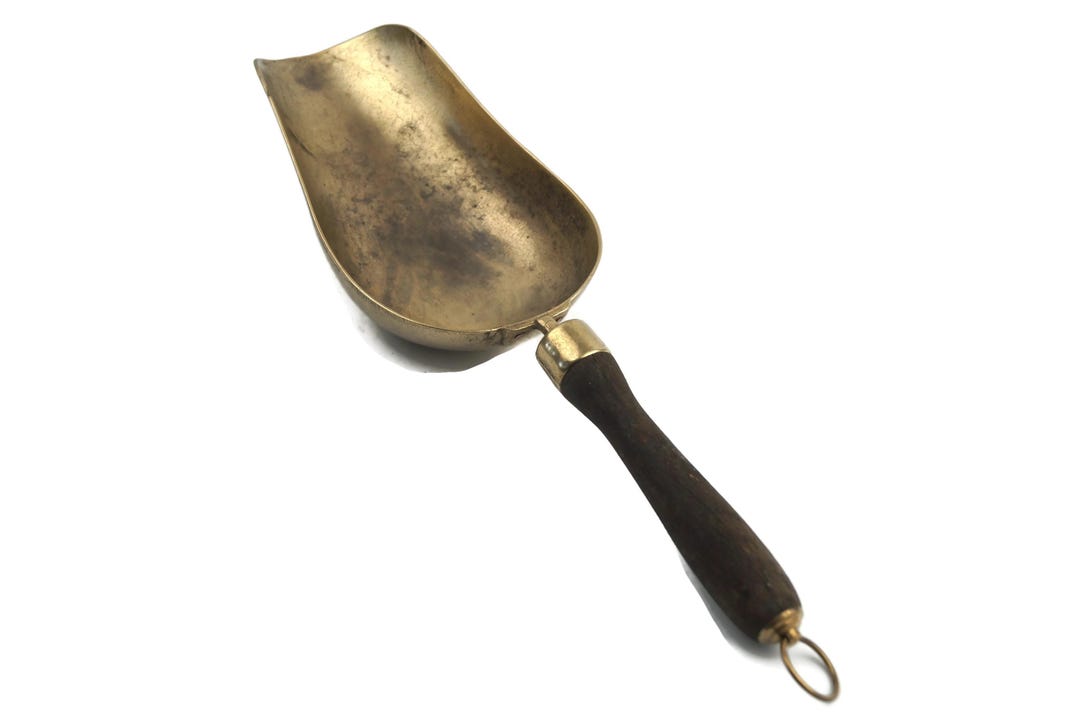 Vintage Brass Nuts Scoop With Wooden Handle - Large Grocery Scoop ...