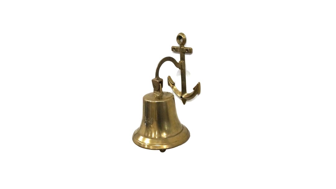 Vintage Large Brass Wall Mount Bell, Front Door Welcome Bell With Ship ...