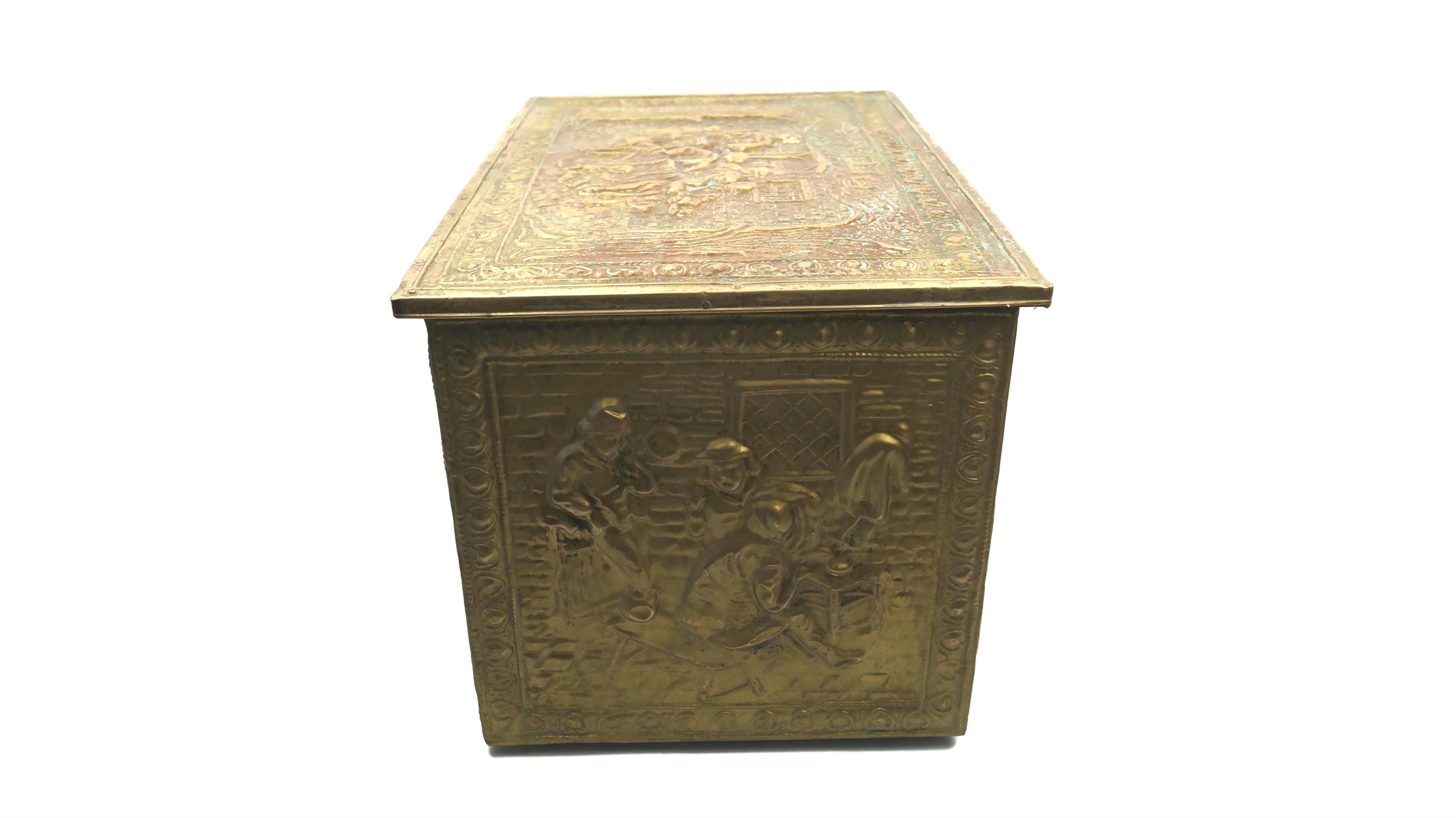 Vintage Large Coal Storage Box With Antique Brass Finish, Portable ...