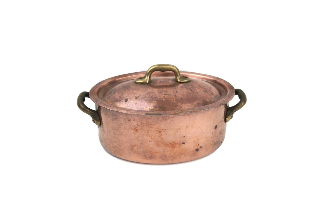 Vintage Copper Cookware With Lid, French Classic Casserole Pot, Rustic ...