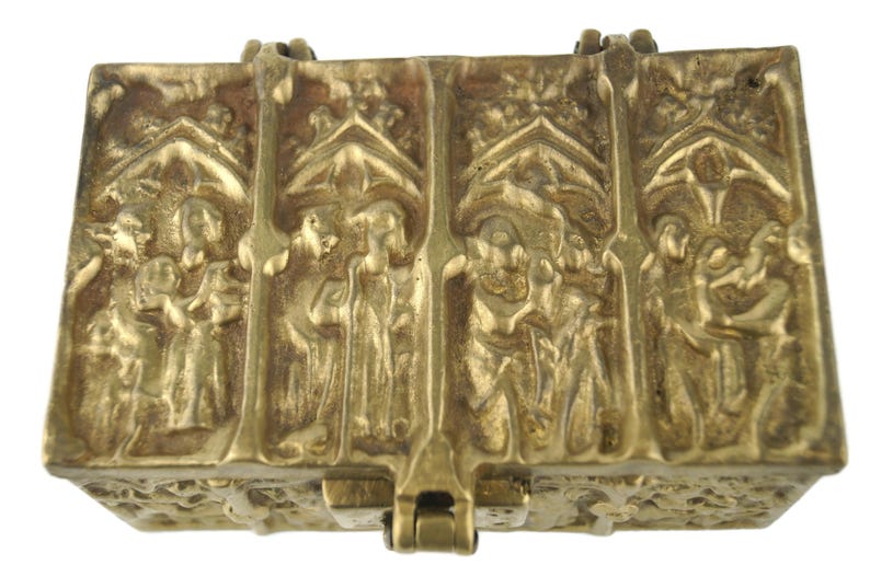 Vintage Brass Jewelry Box, Medieval Style Christian Relief, Jewelry ...